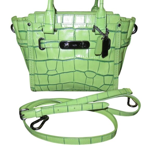 Coach | Bags | Coach Pistachio Green Croc Embossed Leather Swagger 2 ...